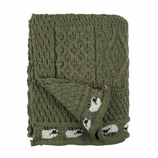 Pure British Aran Wool Apple Green Sheep Throw/Blanket | Highland Tweed